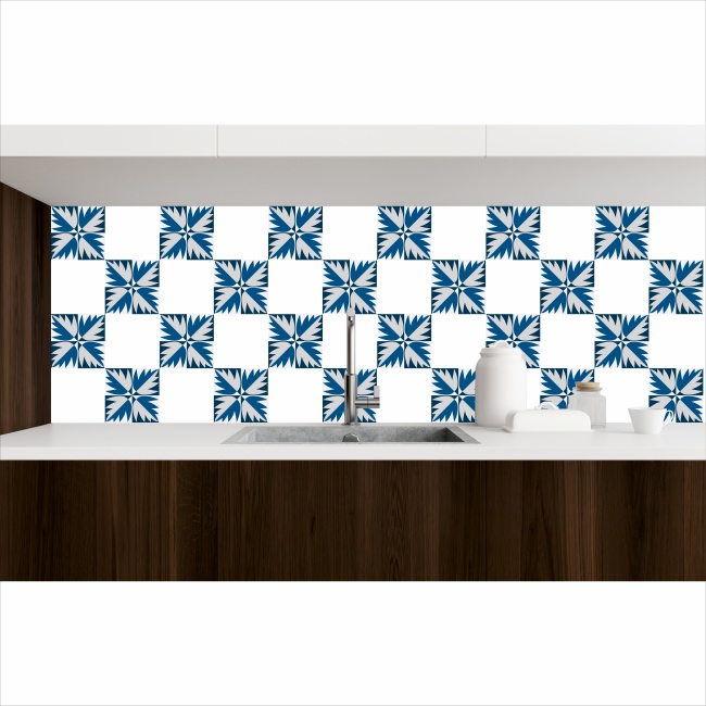 Sticker autocolant faianta model frunza in alb si albastru 1:1 ...