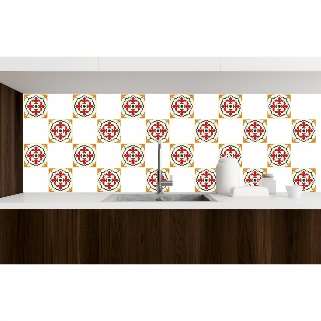 Sticker autocolant faianta model flori rosii contur albastru 1:1 ...