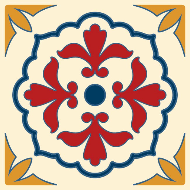 Sticker autocolant faianta model floare contur albastru 1:1 | stickere.ro